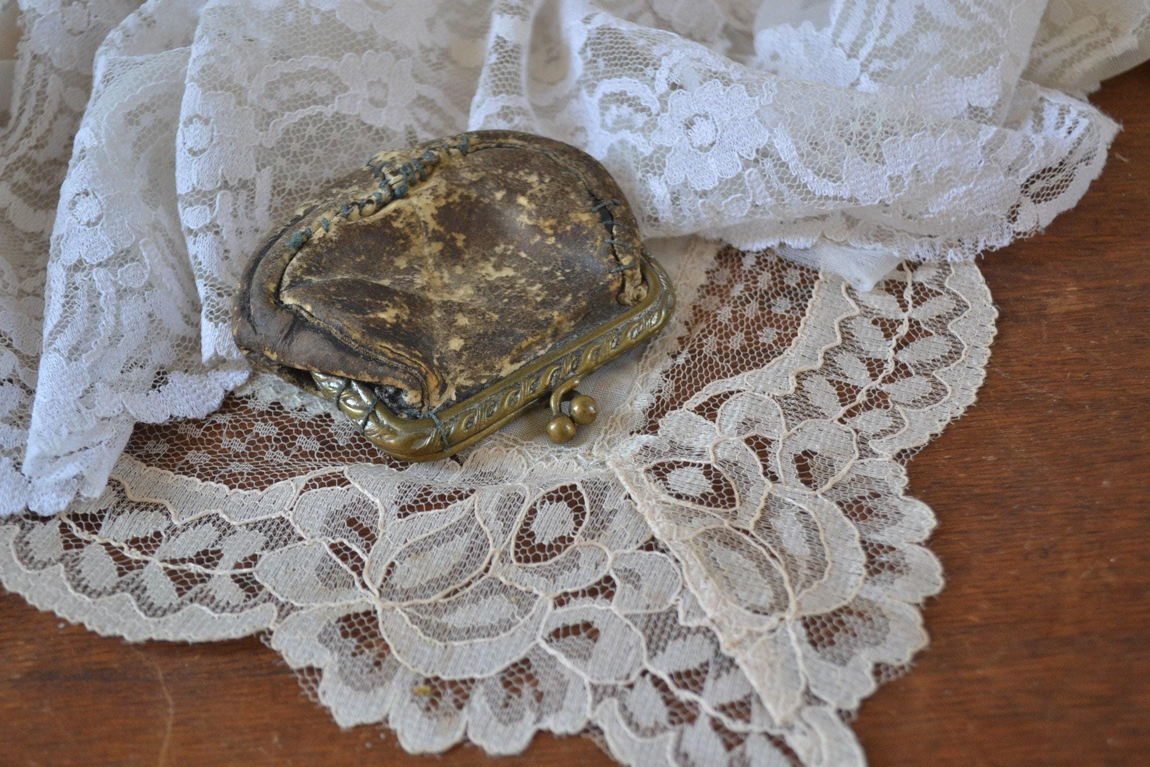 Antique Brass and Leather Coin Pouch, Antique Pouch, Antique Wallet ...