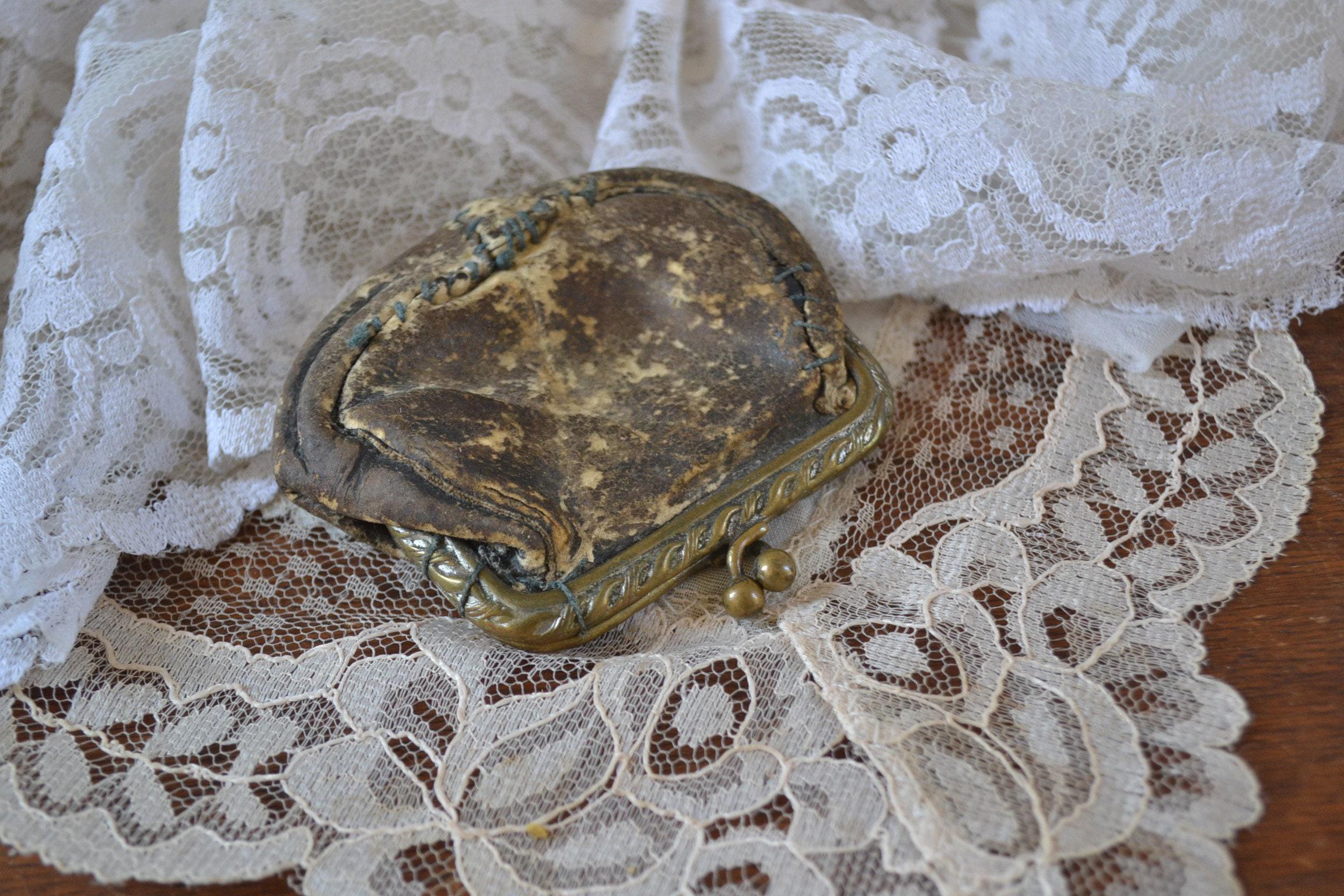 Antique Brass and Leather Coin Pouch, Antique Pouch, Antique Wallet ...