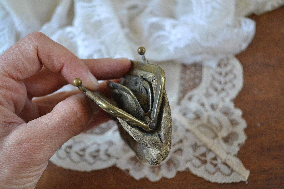 Antique Brass and Leather Coin Pouch, Antique Pouch, Antique Wallet ...
