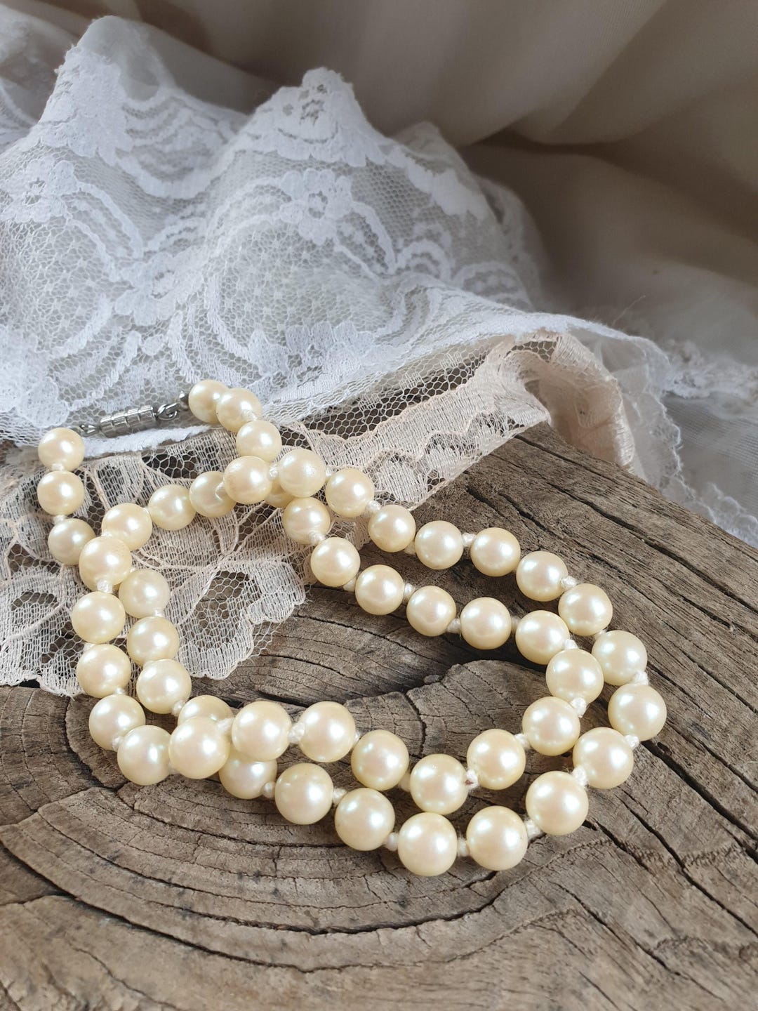 Vintage River Pearl Necklace, Old Glass Pearl Necklace, Opalescent ...