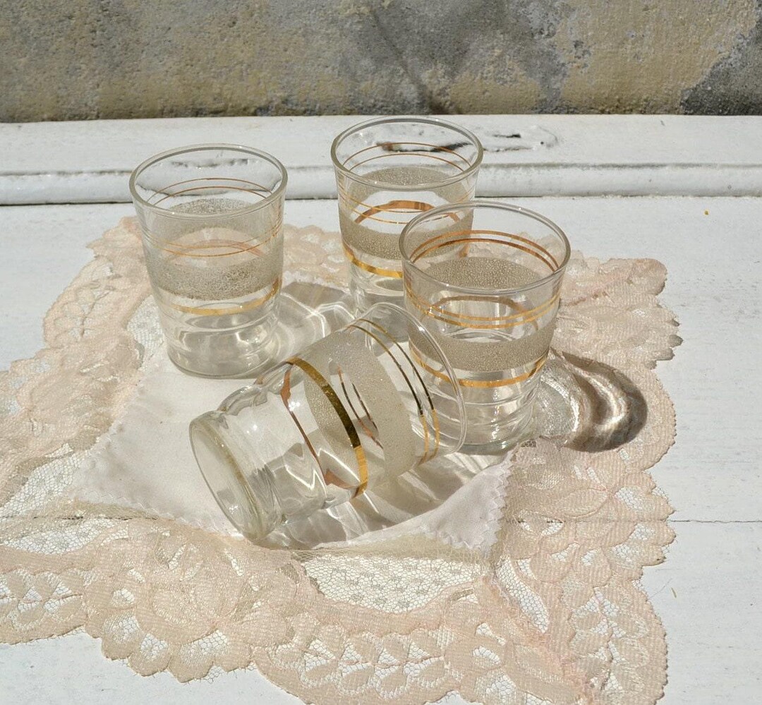 Vintage Shot Glass Set, Vintage Glasses With Gold, Vintage Glassware ...