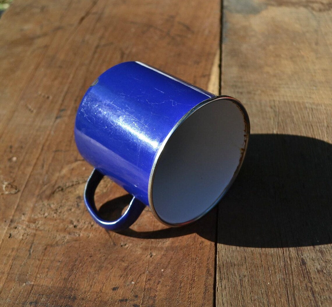 Enamel Cup, Old Enamel Mug, Blue Enamel Mug, Blue Enamel Cup, Tin Cup ...