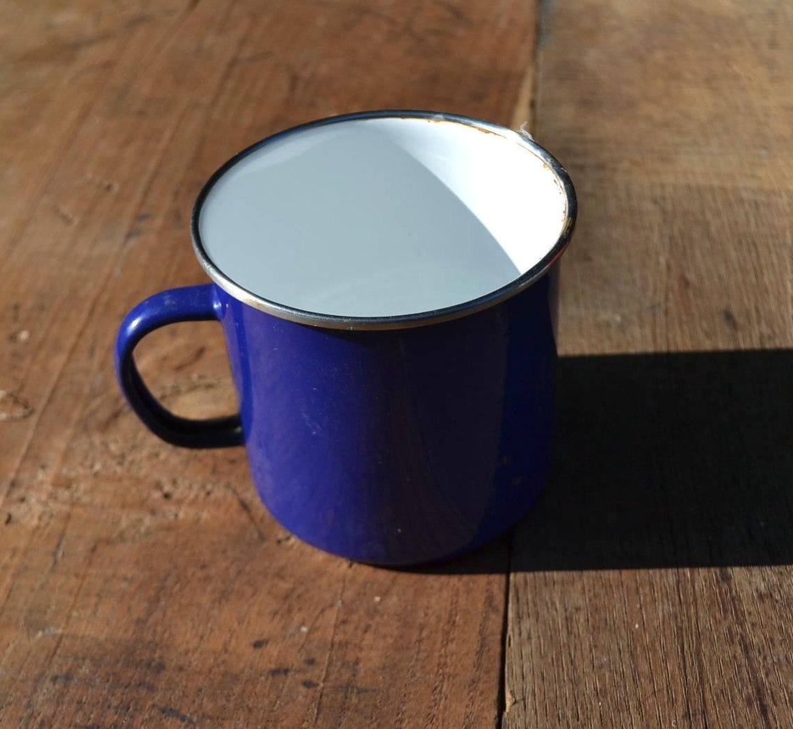 Enamel Cup, Old Enamel Mug, Blue Enamel Mug, Blue Enamel Cup, Tin Cup ...