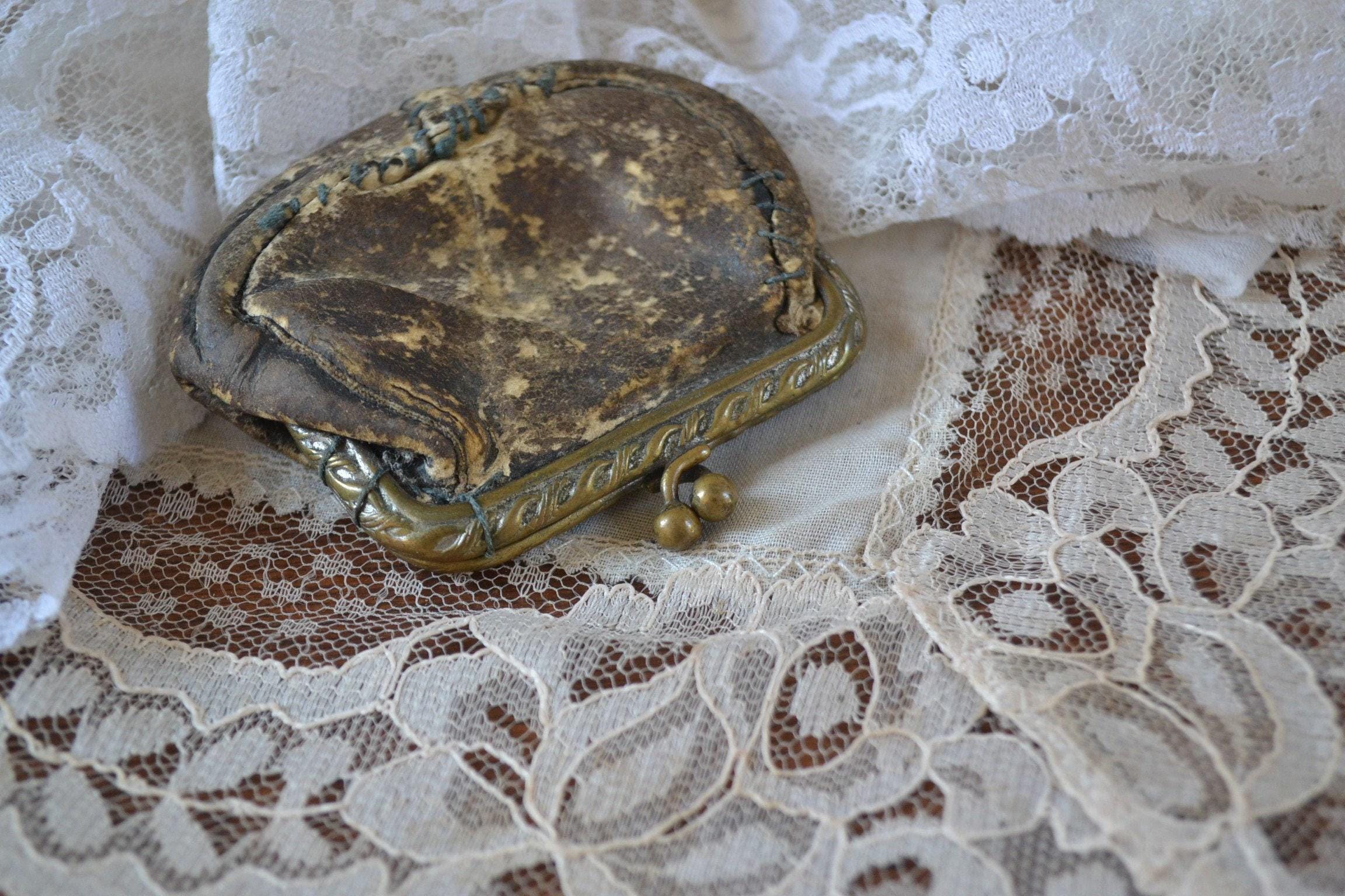 Antique Brass and Leather Coin Pouch, Antique Pouch, Antique Wallet ...