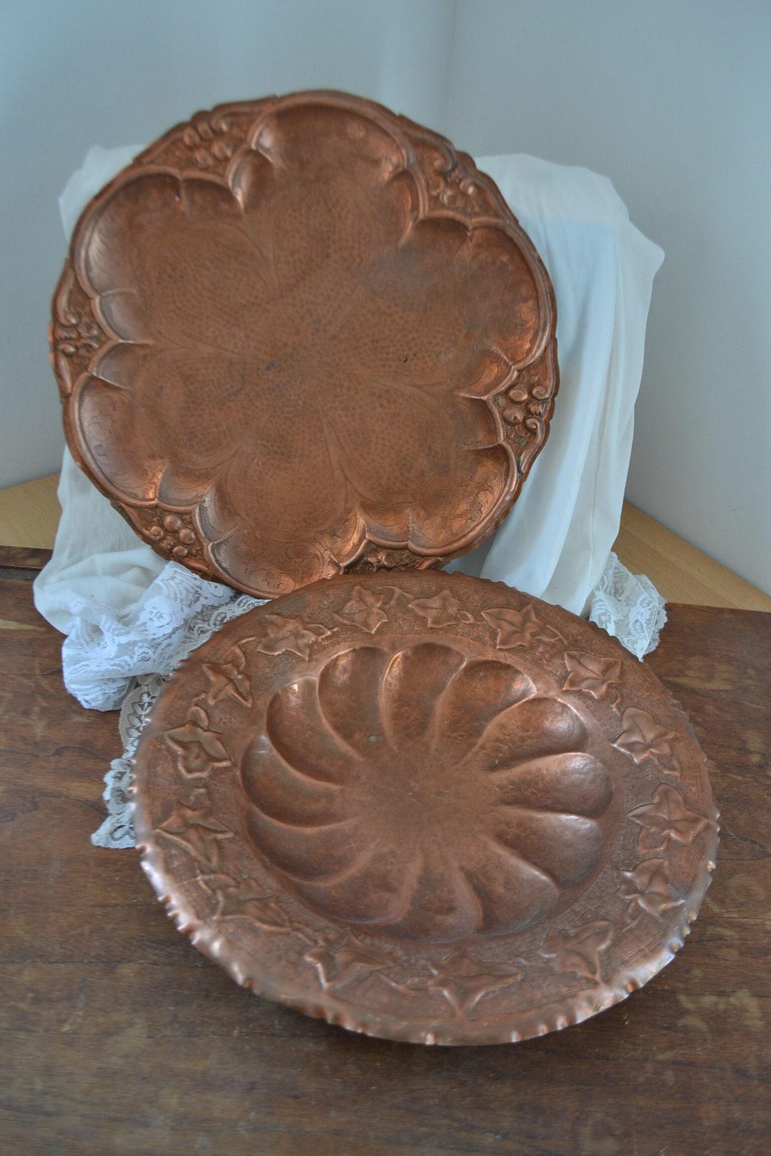 Large Old Copper Dish, Copper Tray, Embossed Copper Platter, Vintage ...