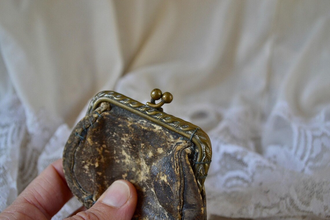 Antique Brass and Leather Coin Pouch, Antique Pouch, Antique Wallet ...