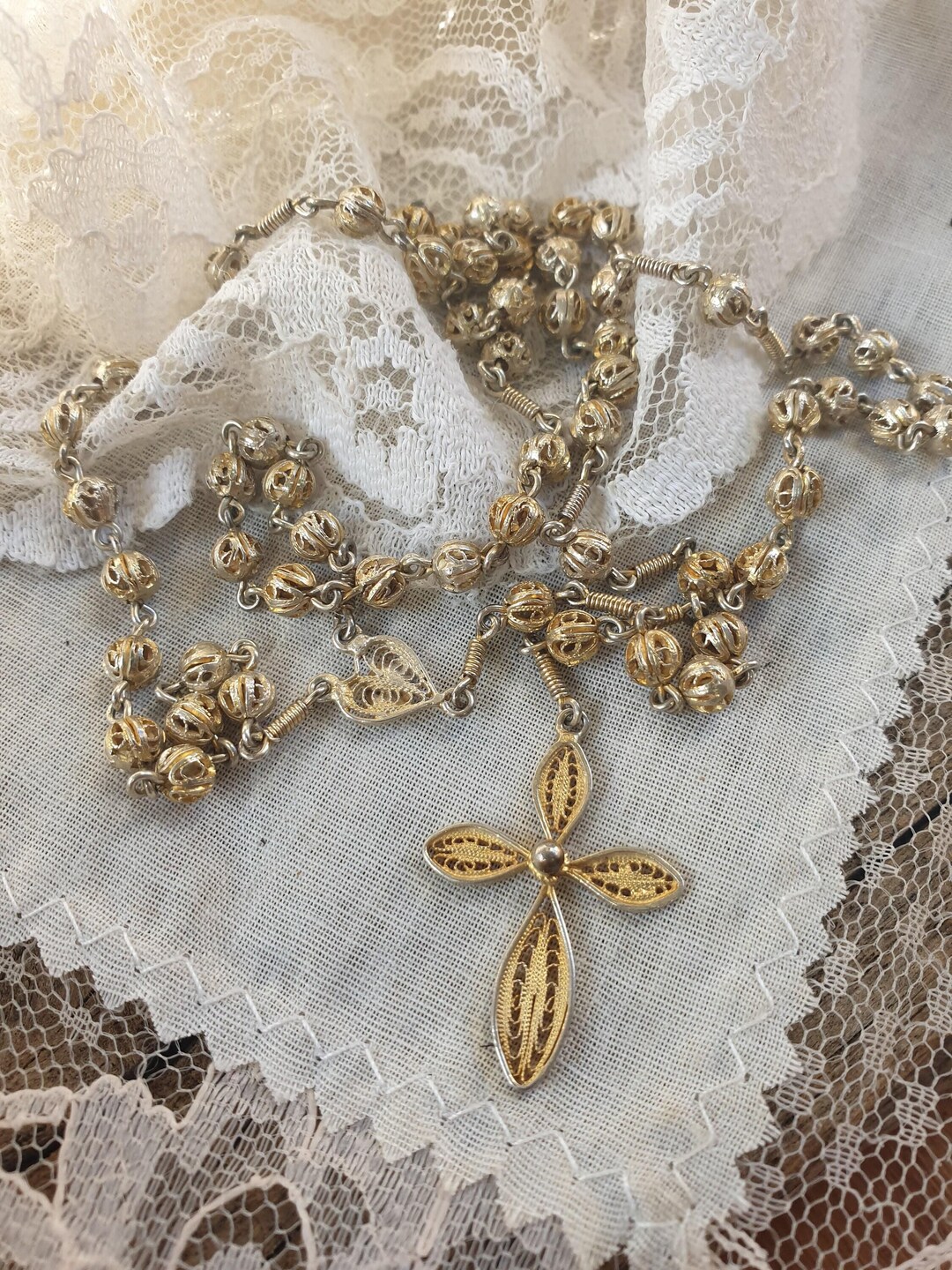 Sterling Filigree Rosary, Sterling Filigree Rosary, Sterling Rosary ...