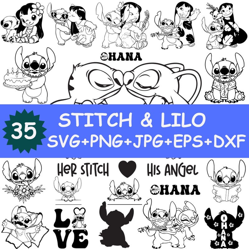 Stitch Black and White Svg - Etsy