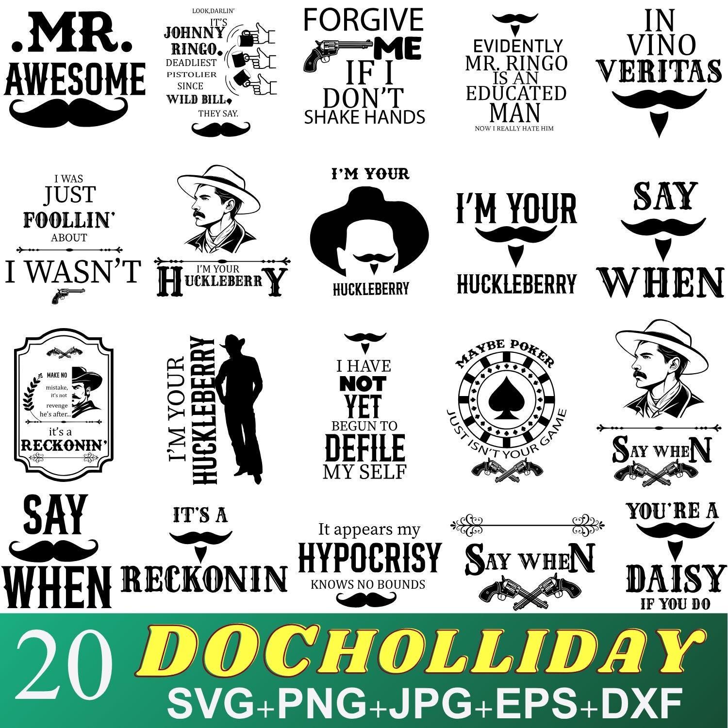 Doc Holliday SVG Bundle: Tombstone Western Designs (digital Files) - Etsy