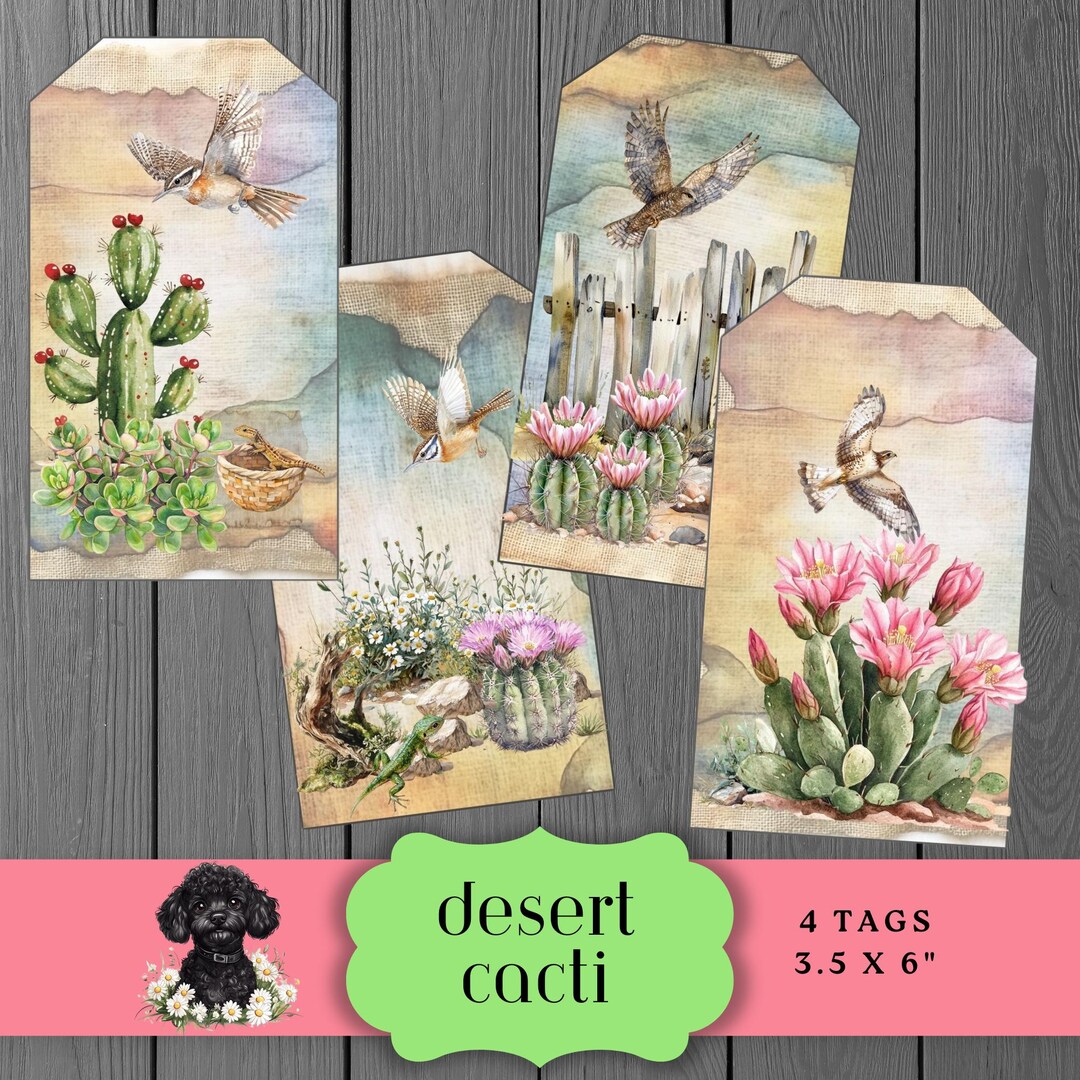 Cactus Printable Gift Tags, Desert Bird Floral Tags, Cacti, Succulents ...