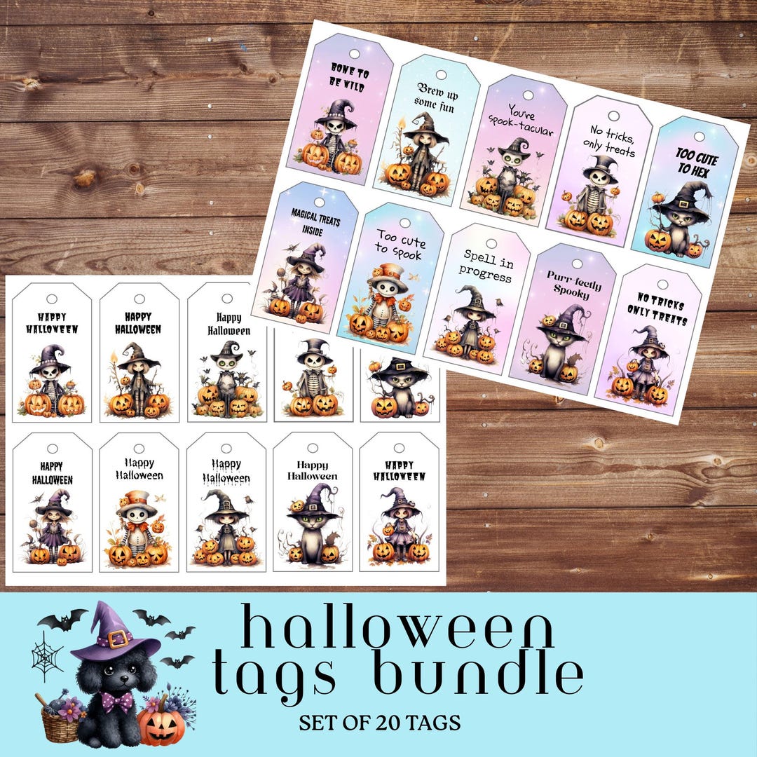 Skeleton Halloween Printable Gift Tags, Treat Bags Tags, Spooky ...
