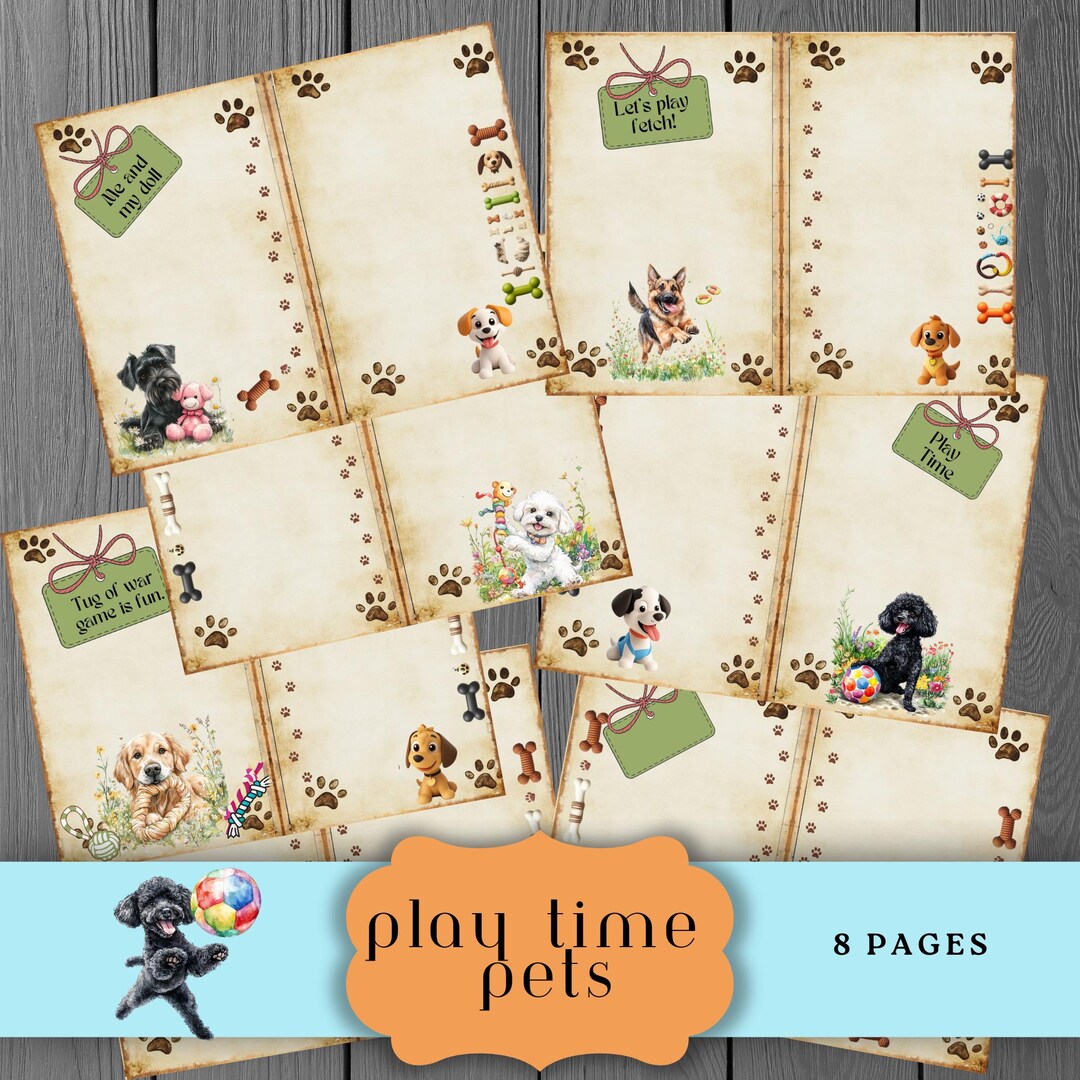 Playful Dogs Journal Pages, Junk Journal Papers, Furry Friends ...