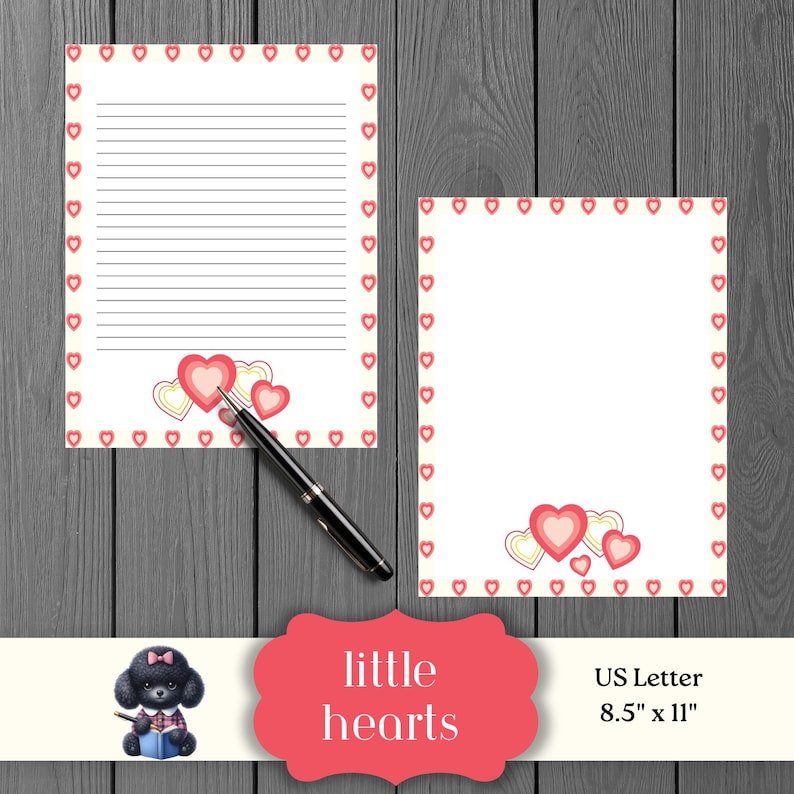 Valentine Heart Stationery Set, Writing Pages, Valentines Lined and ...