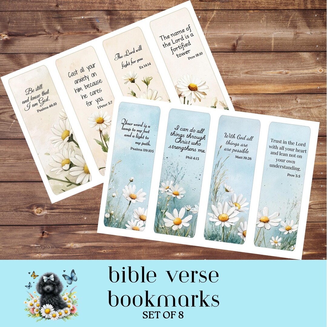 Digital Daisy Bible Verse Bookmarks – Set of 8, Printable Scripture ...