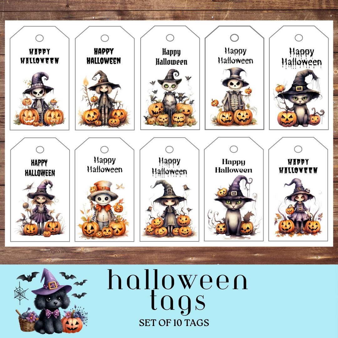 Skeleton Halloween Printable Gift Tags, Treat Bags Tags, Spooky ...