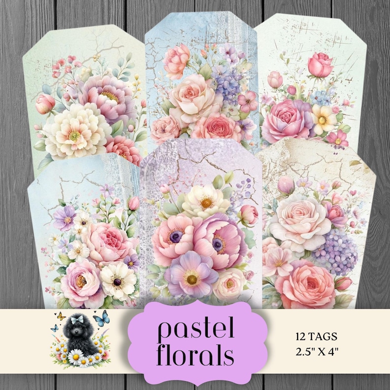 Shabby Chic Floral Tags Printable, Pastel Flower Bouquet , Vintage Lace ...