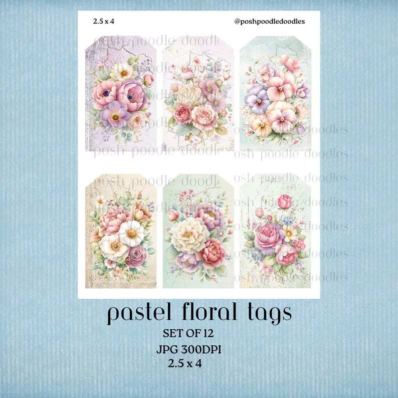Shabby Chic Floral Tags Printable, Pastel Flower Bouquet , Vintage Lace ...