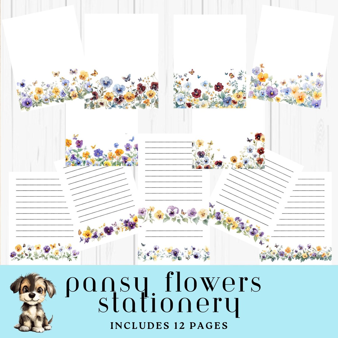 Pansy Stationery Set, Pen Pal Letter Writing Papers, Floral Stationery ...