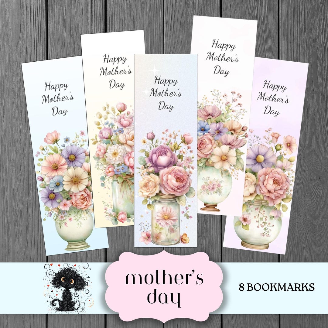 Happy Mothers Day Bookmarks, Digital Download Printable, Floral Pastel ...