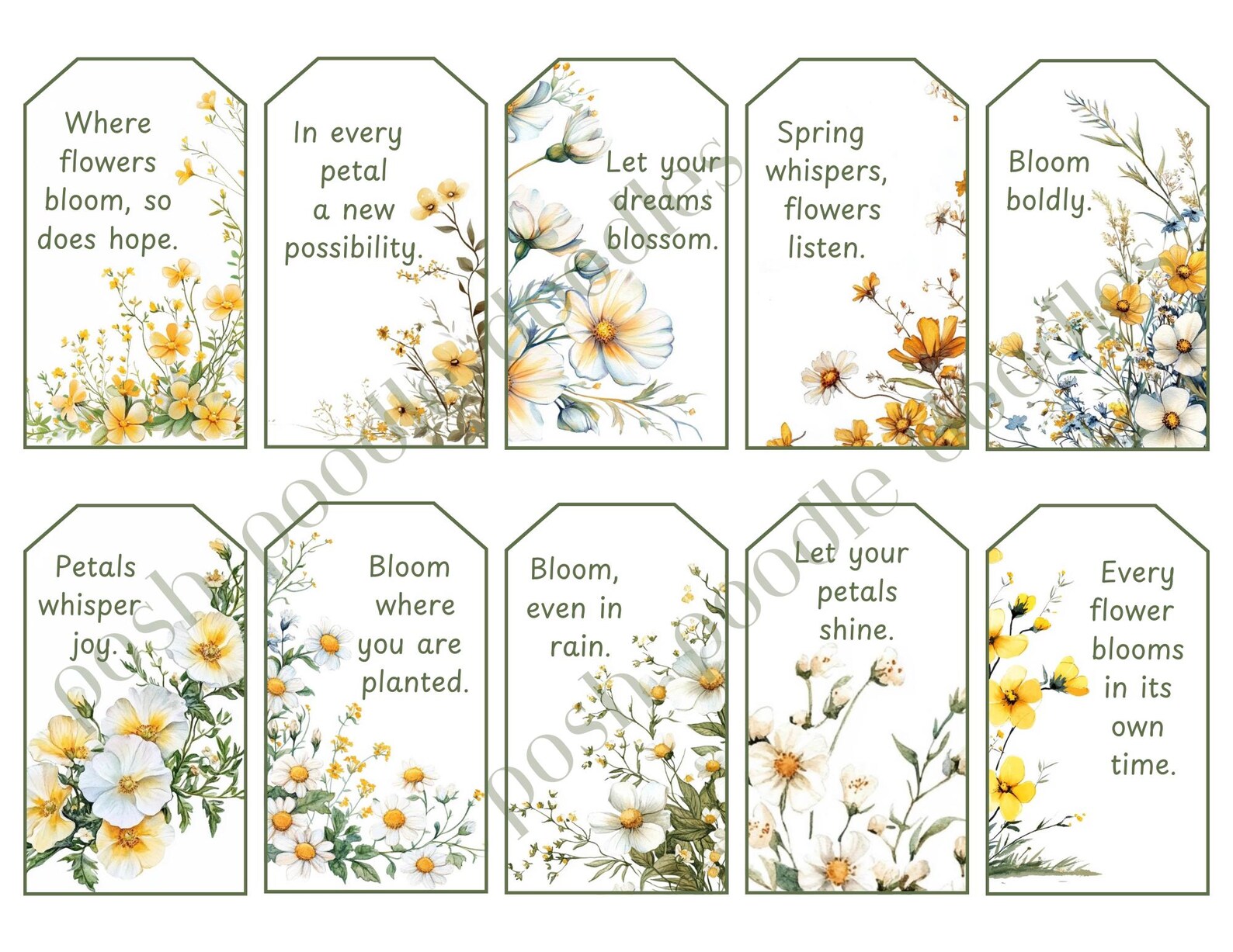 Spring Tags, Yellow Flowers Gift Tags, Bloom and Grow Digital Tags, Set ...