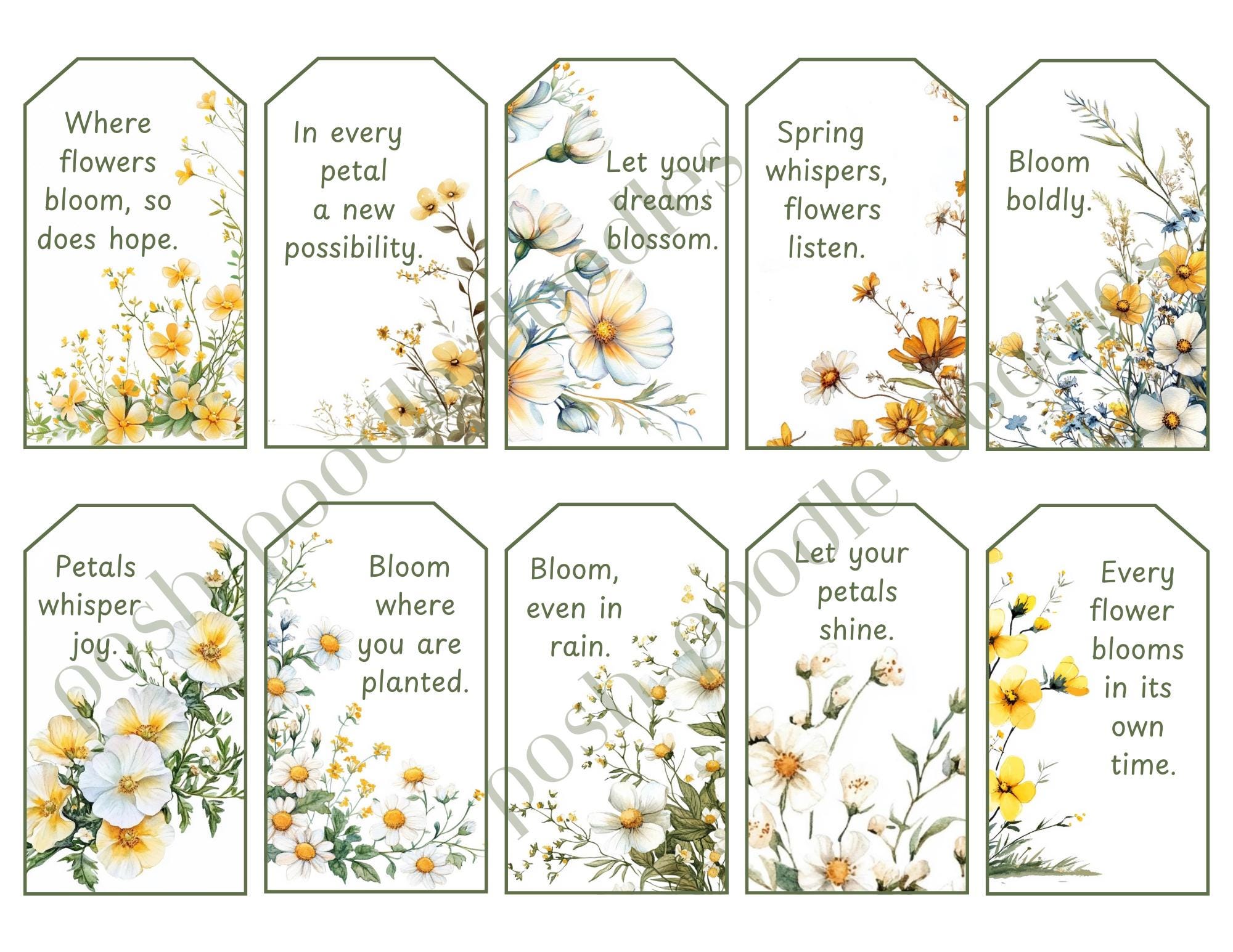 Spring Tags, Yellow Flowers Gift Tags, Bloom and Grow Digital Tags, Set ...