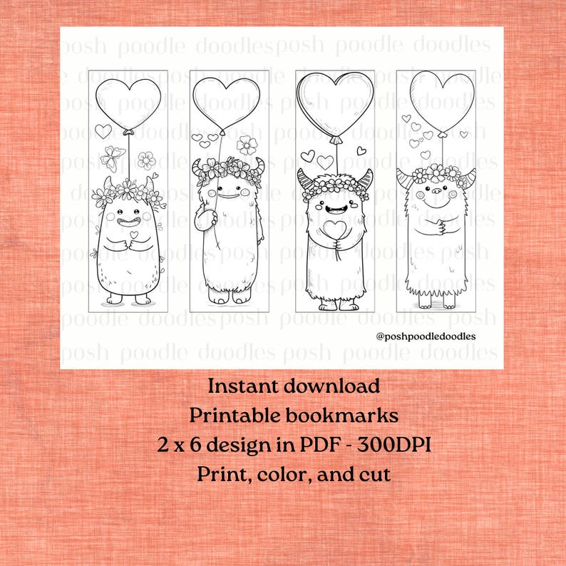 Valentines Day Girl Monster Coloring Bookmarks, Kids Activities, Set of ...