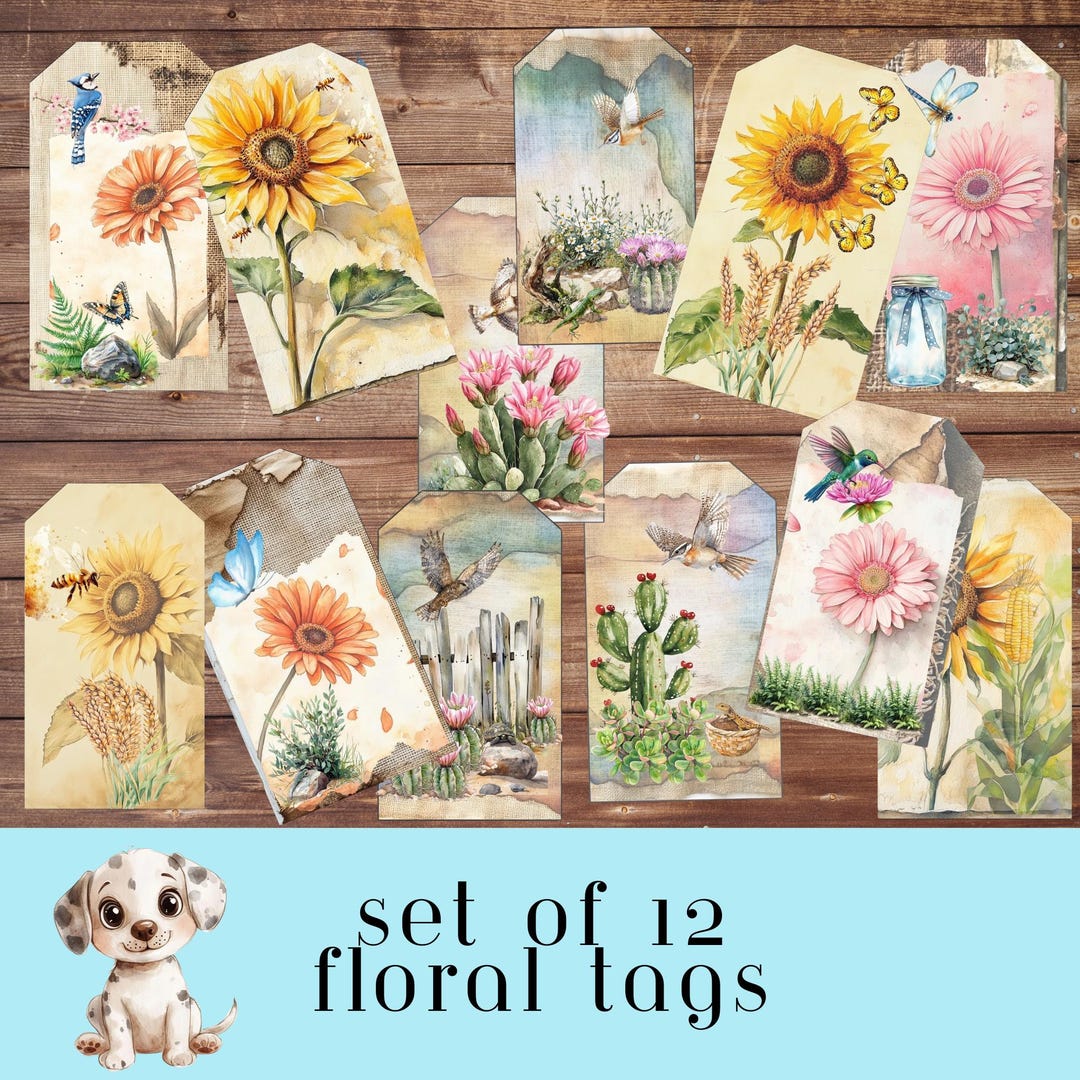 Rustic Farmhouse Printable Gift Tags, Sunflowers, Bees, Desert Cacti ...