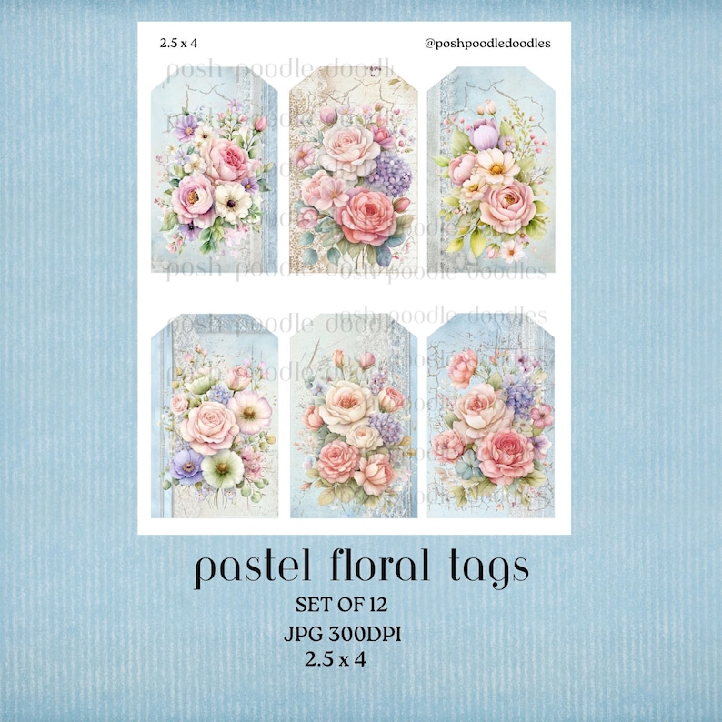 Shabby Chic Floral Tags Printable, Pastel Flower Bouquet , Vintage Lace ...