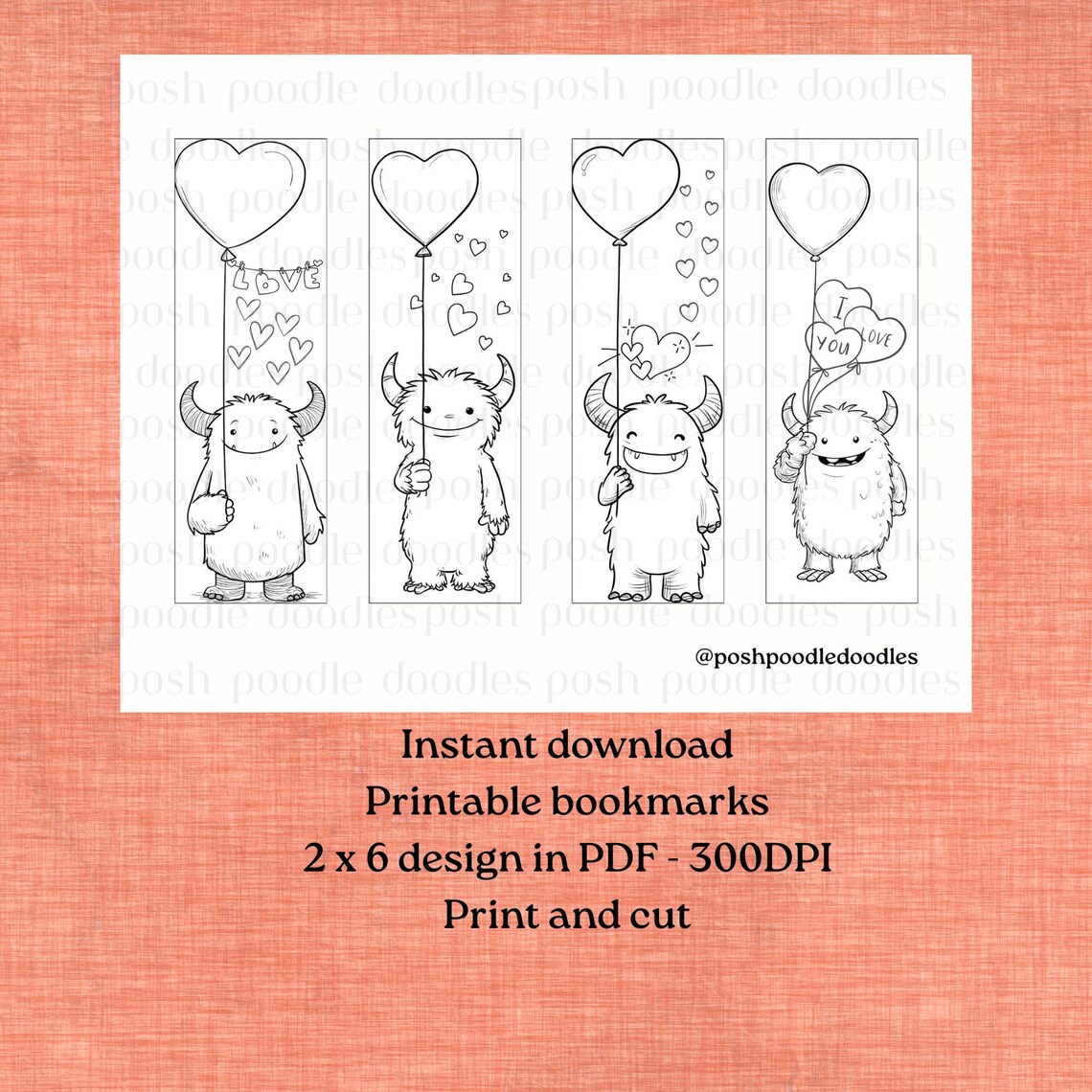 Valentines Day Monster Coloring Bookmarks, Kids Activities, Set of 12 ...