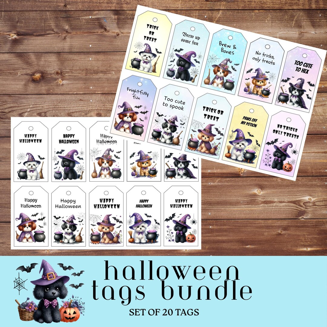 Twenty Pup Halloween Printable Gift Tags, Cute Puppies, Treat Bags ...