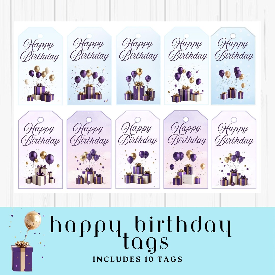 Happy Birthday Balloon Tags, Gift Wrapping Accents, Printable Tags ...