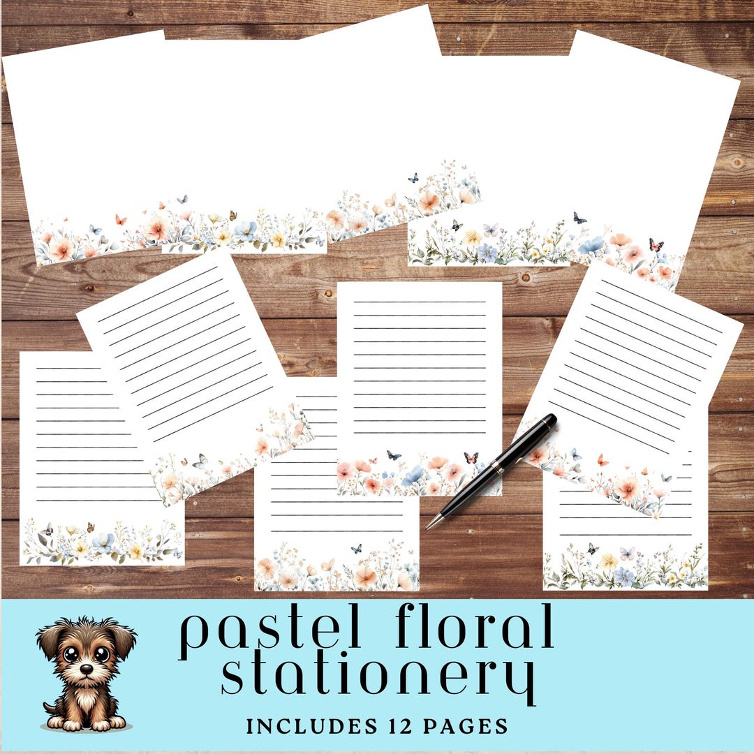 Wildflowers Printable Stationery Lined Paper, Floral Printable Letter ...