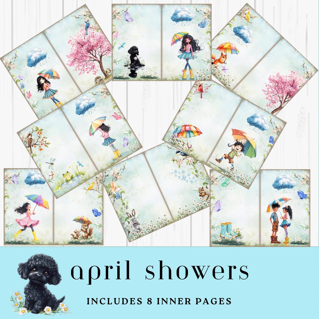 April Showers Journal Pages, Junk Journal Inner Pages, Foldable Papers ...