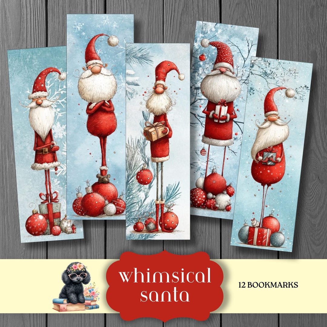 Funny Christmas Bookmarks, Quirky Santa Claus, Set of 12, Printable ...
