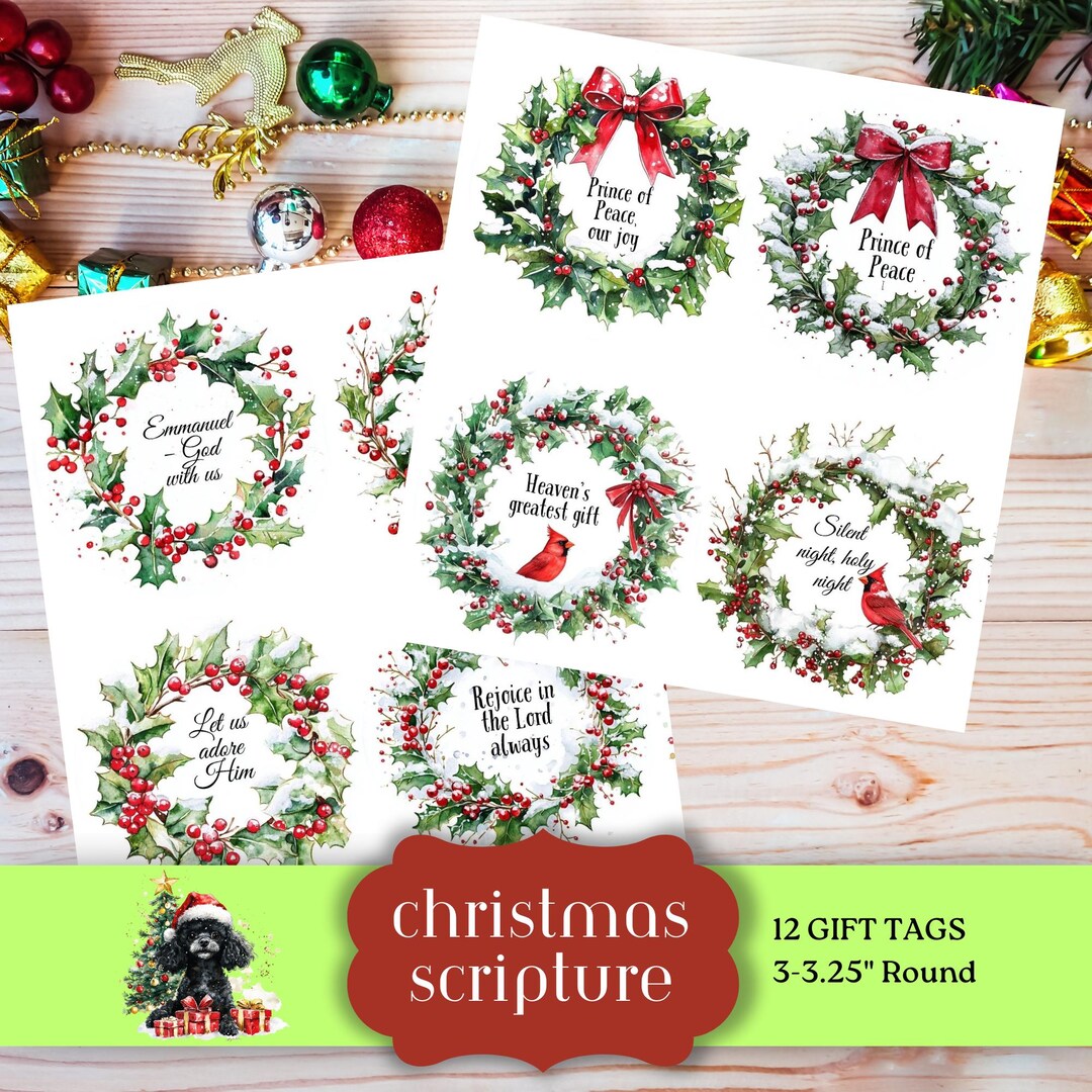 Christmas Scripture Tags Printable, Cardinal Holly Faith-inspired ...