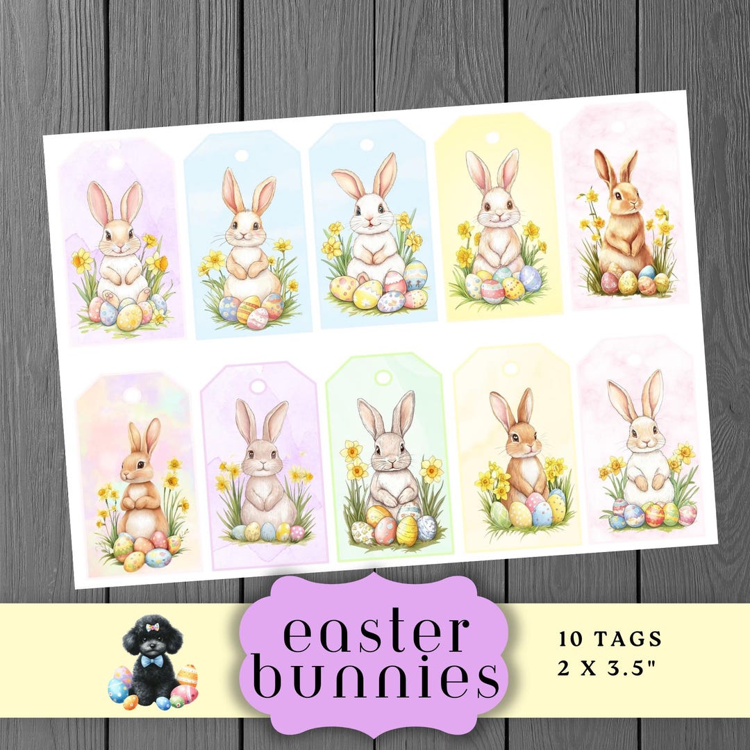Easter Bunny Gift Tags, Printable Basket Cards, Instant Download, Party ...