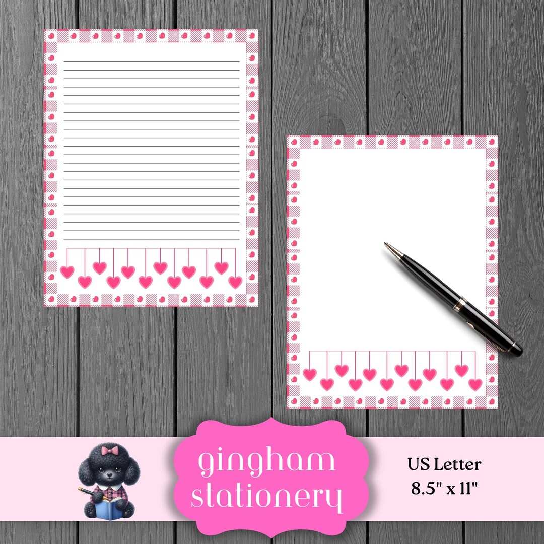 Gingham Heart Stationery Set, Writing Pages, Valentines Lined and ...