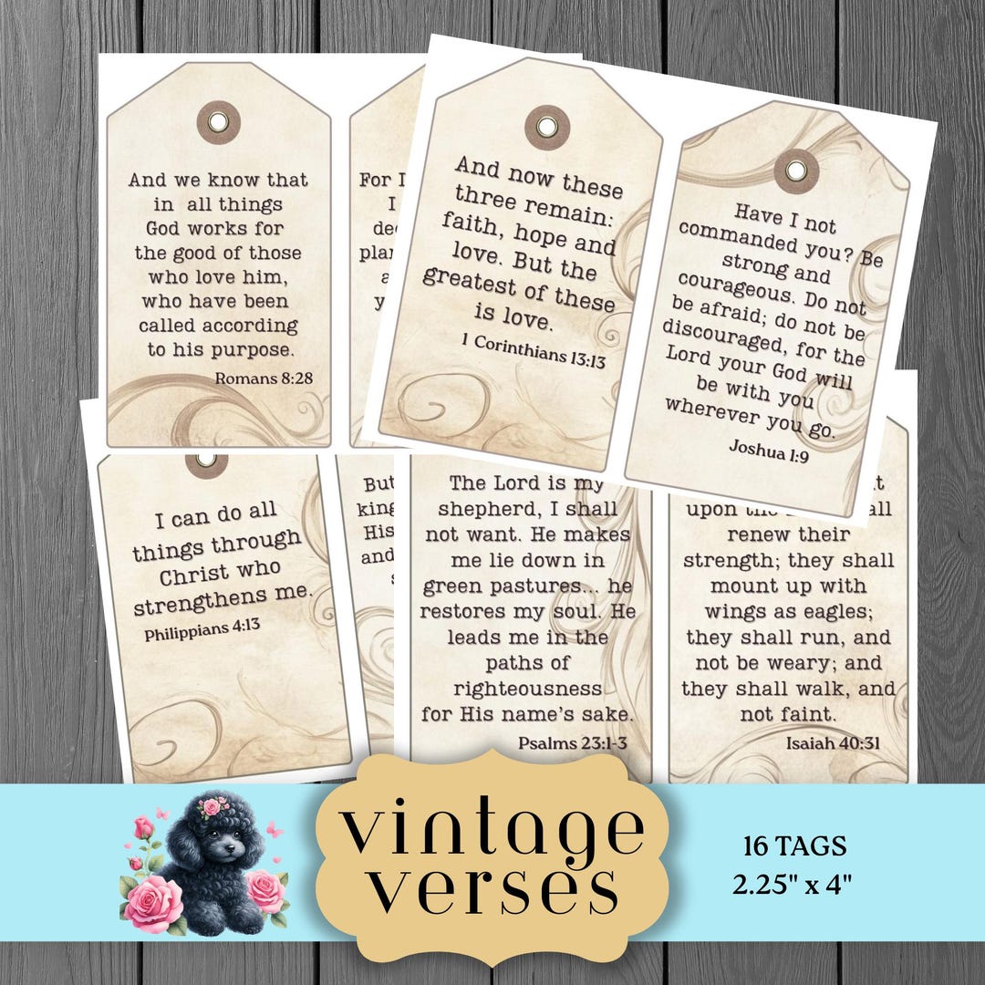 Vintage Bible Verses Tags, Christian Prayer Cards, Printable Digital ...