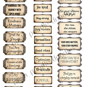 Vintage Encouragement Tags, Motivational Quotes, Junk Journal Words ...