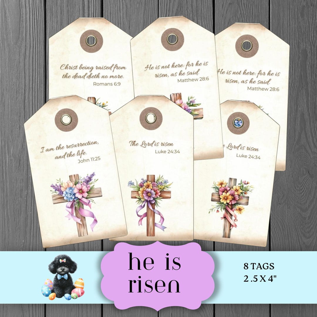 Easter Scripture Gift Tags, He is Risen Tags, Bible Verse Cards ...