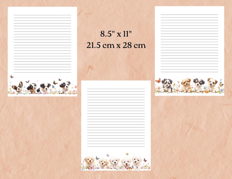 Puppy Stationery Set, Dog Letter Writing Papers, Lined and Unlined, Pet ...