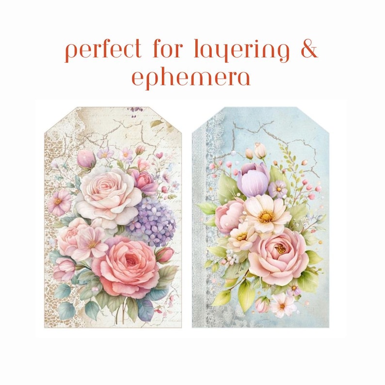 Shabby Chic Floral Tags Printable, Pastel Flower Bouquet , Vintage Lace ...