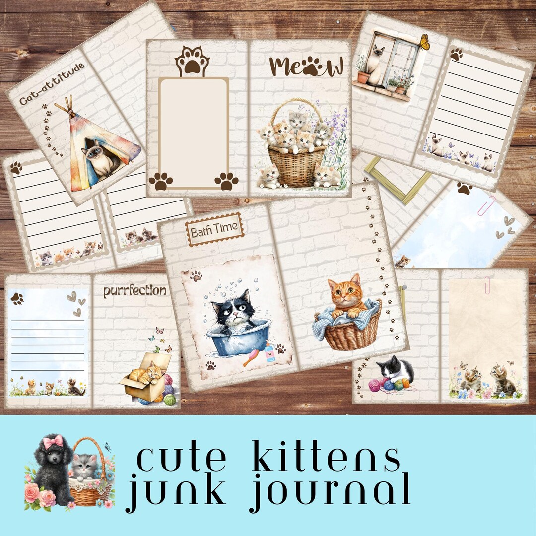 Cat Junk Journal Pages, Siamese, Orange Tabby Cozy Scenes, Cute Kitties ...