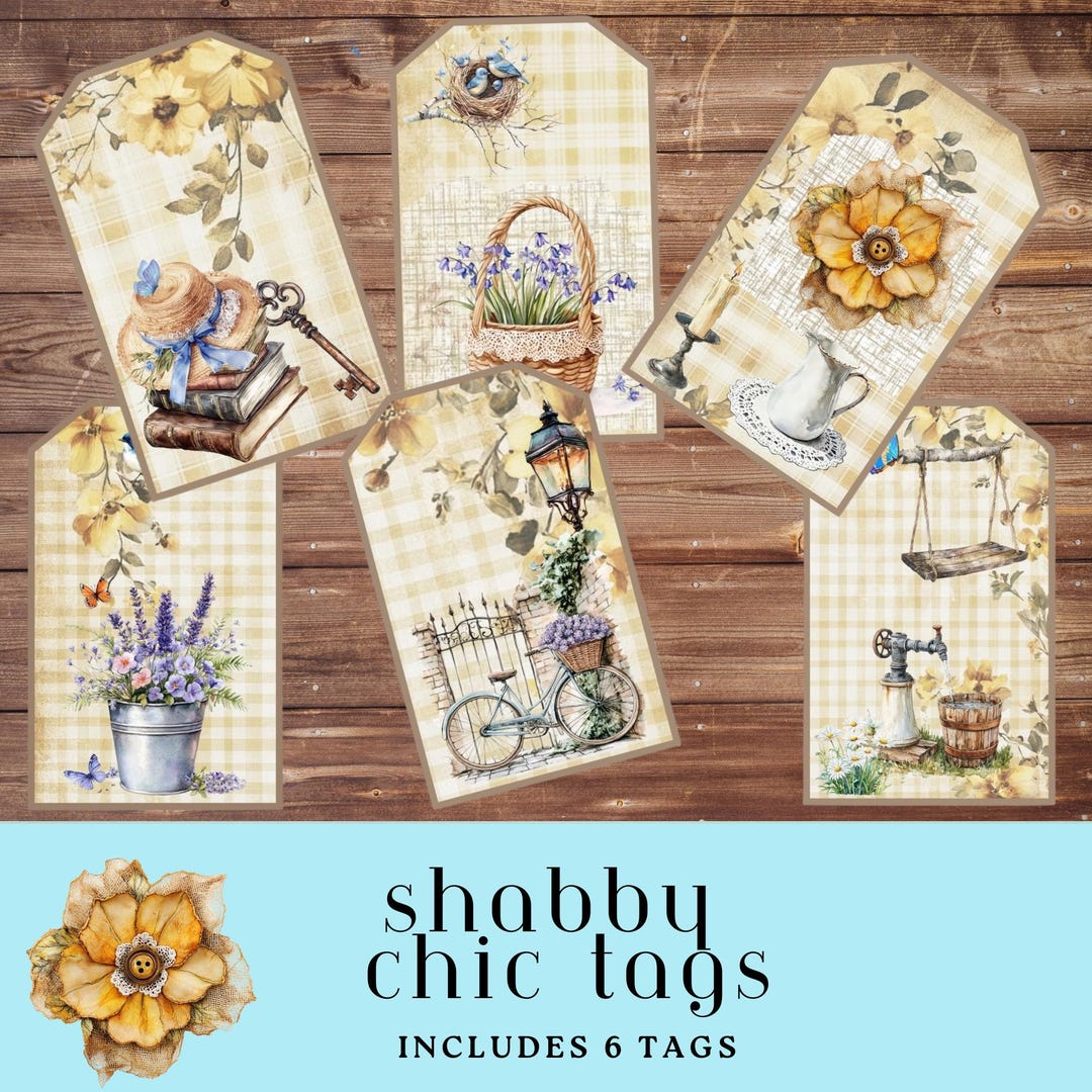 Yellow Gingham Tags, Rustic Vintage Elements, 2.5" X 4" Printable ...