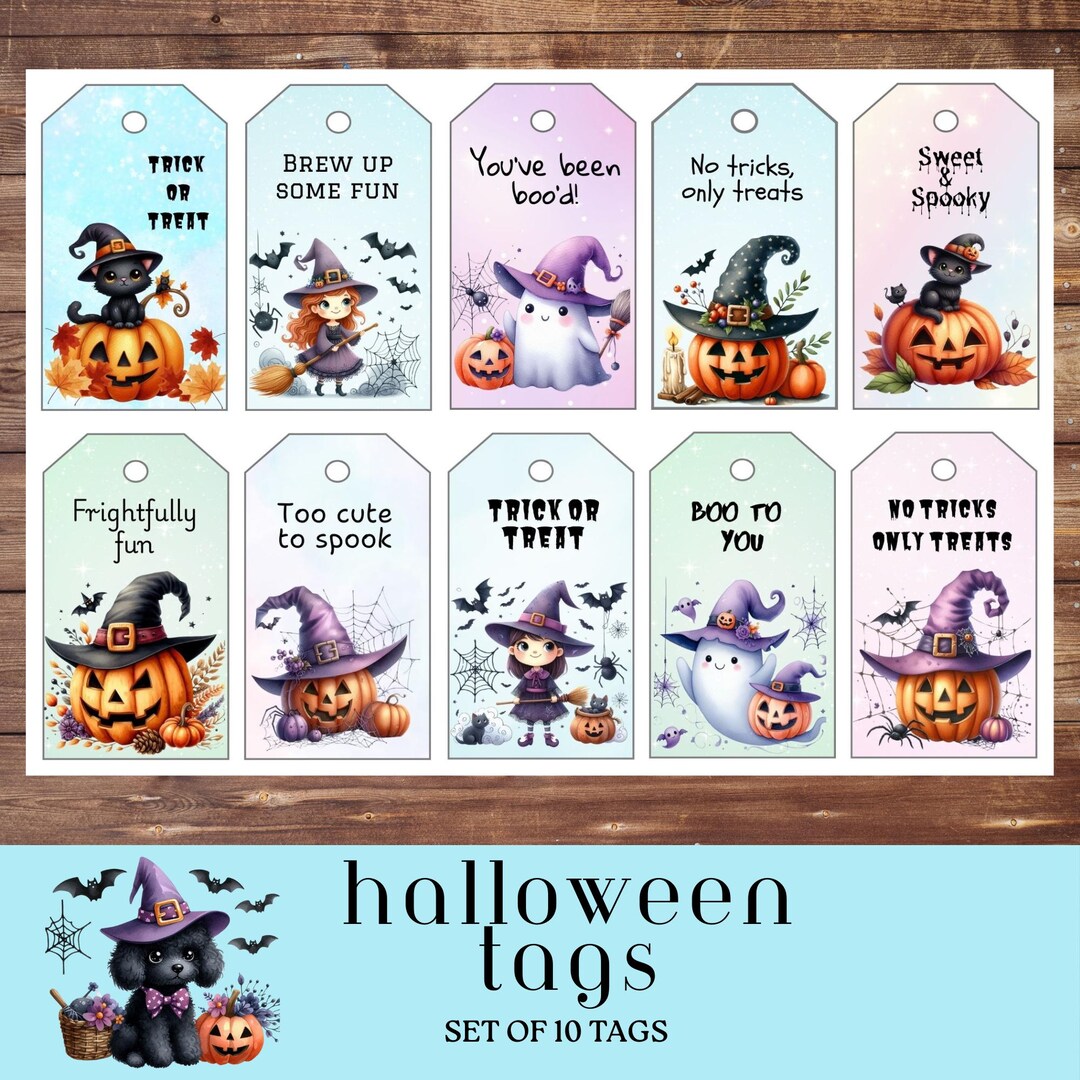 Halloween Printable Gift Tags, Treat Bags Tags, Spooky Printable Tags ...