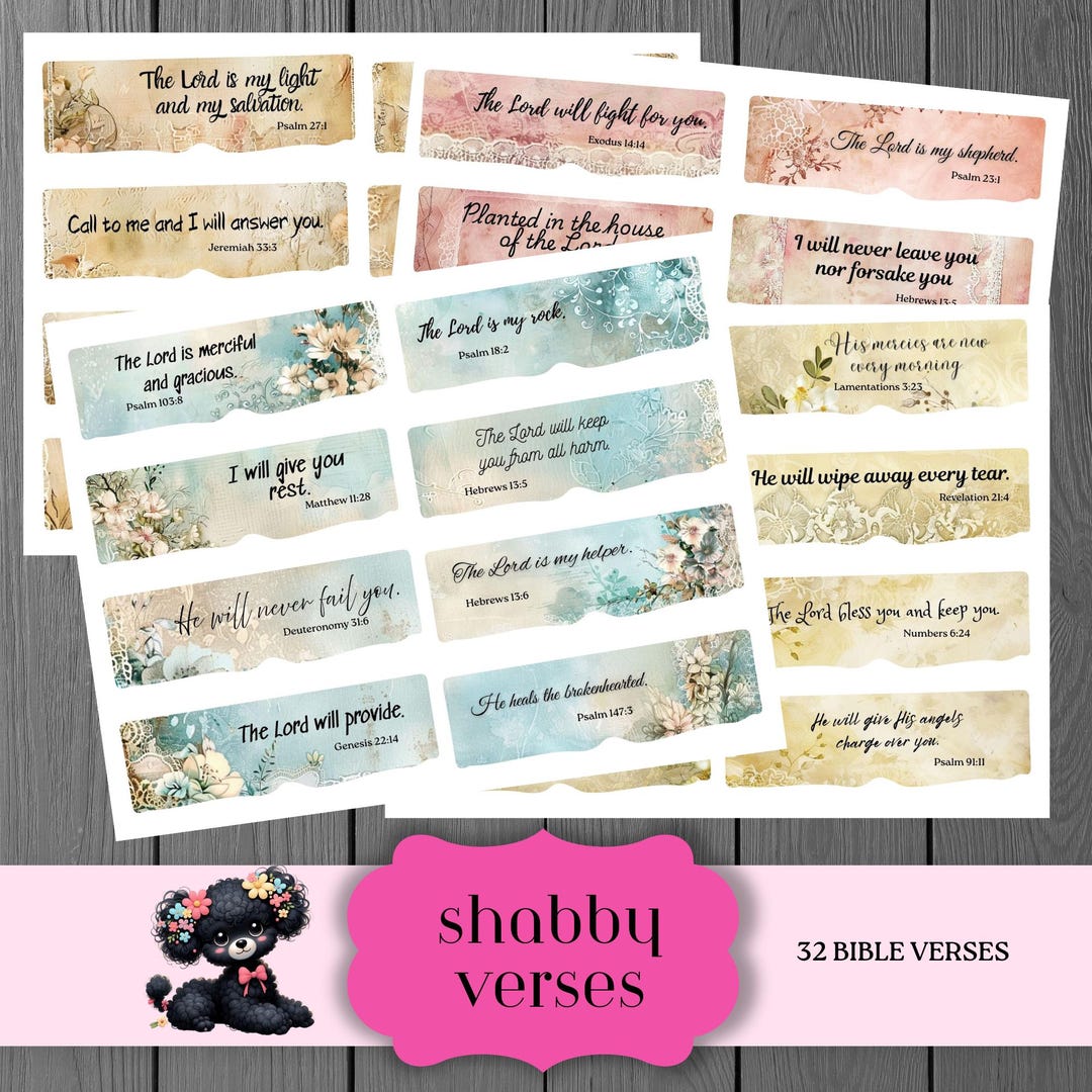 Shabby Chic Bible Verse Scraps, 32 Printable Floral Scripture Strips ...