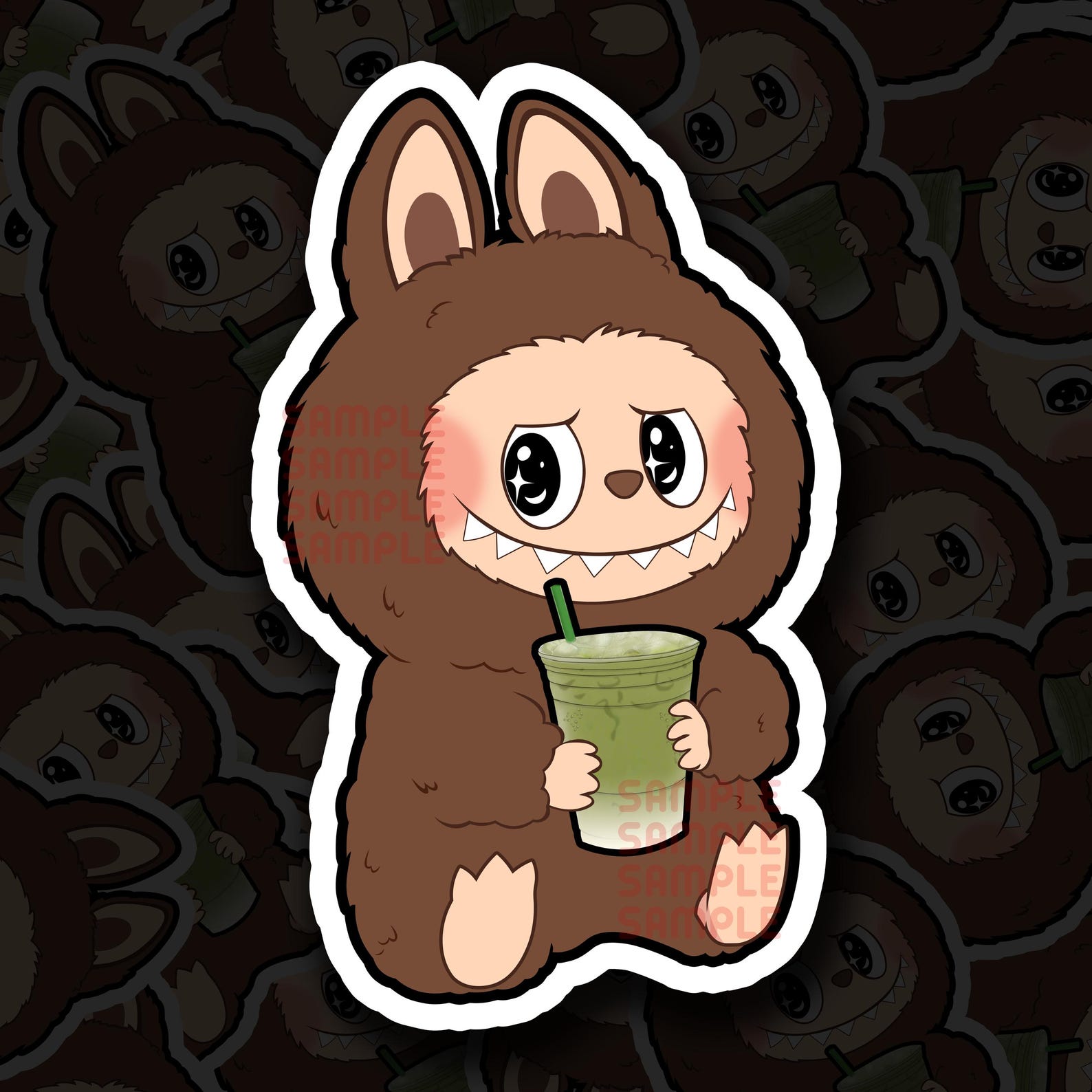 4 Inch. Matcha Labubu Sticker #2 , Little Monsters Stickers, Custom ...