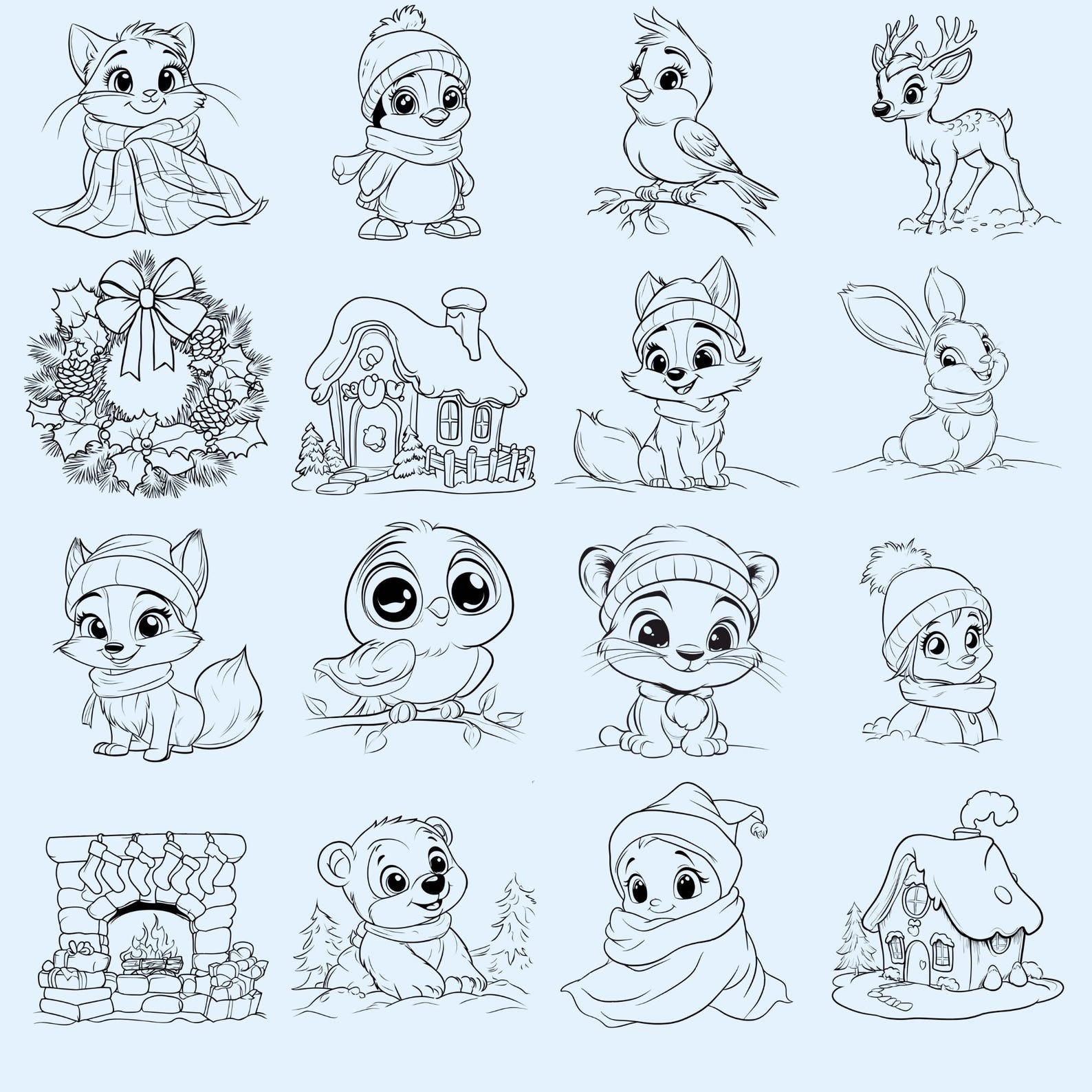 Winter Fun Line Art PNG Bundle Commercial Use Graphics, Fall PNG Bundle ...