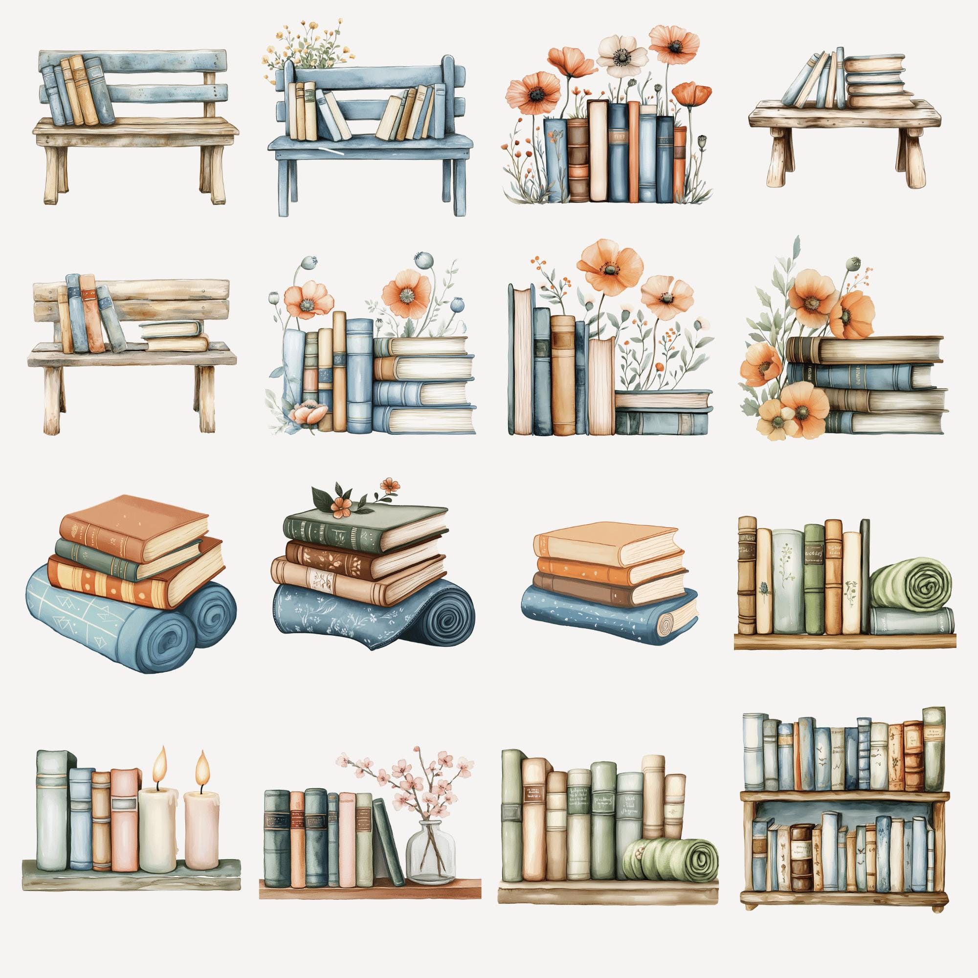 Cottagecore Books Watercolor Clipart Bundle Reading Clipart PNG Book ...