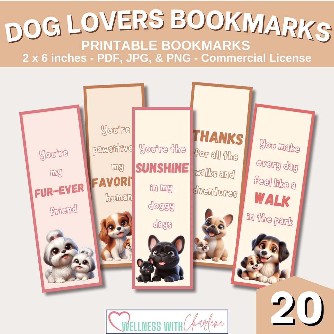 20 Dog Lovers Bookmarks PNG, Dog Mom Gift, Custom Bookmarks, Bookmark ...